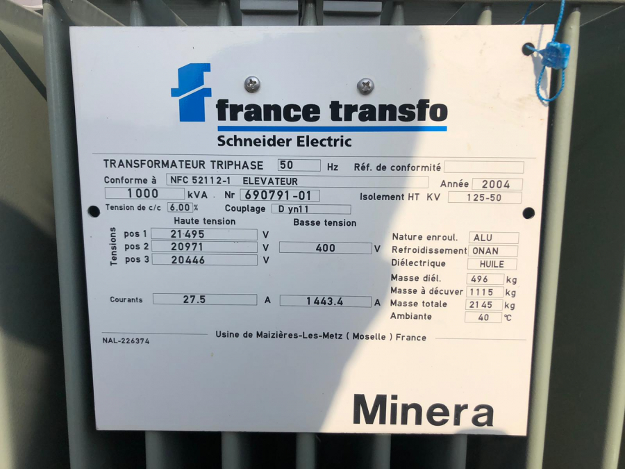 1000 kVA 20 kV / 400 Volt France Transfo transformator 2004 | LV ...